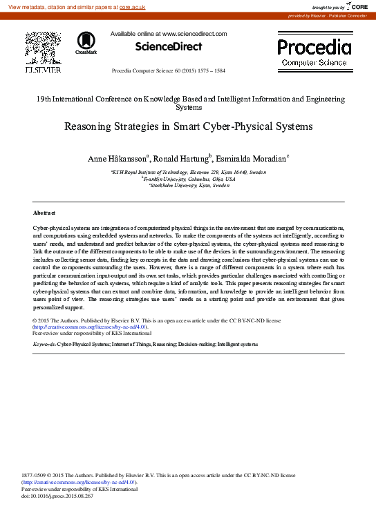 (PDF) Reasoning Strategies in Smart Cyber-Physical Systems