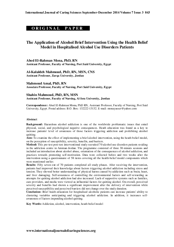 (PDF) The Application of Alcohol Brief Intervention Using the Health ...