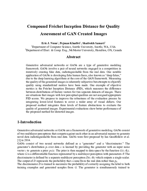 (PDF) Compound Frechet Inception Distance for Quality Assessment of GAN ...