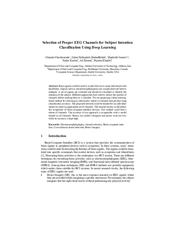 (PDF) Selection of Proper EEG Channels for Subject Intention Classification Using Deep Learning