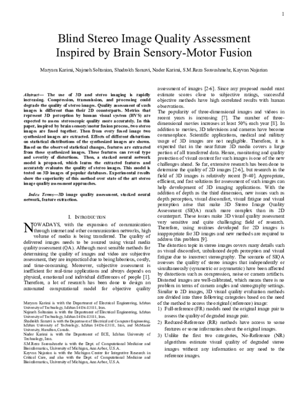 (PDF) Blind stereo image quality assessment inspired by brain sensory ...