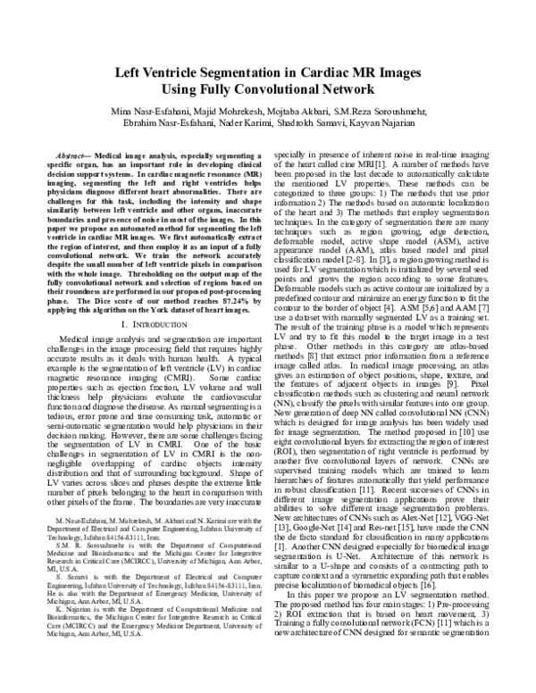 (PDF) Left Ventricle Segmentation in Cardiac MR Images Using Fully Convolutional Network