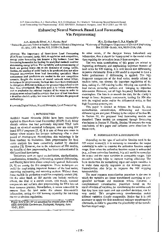 (PDF) Enhancing neural network based load forecasting via preprocessing