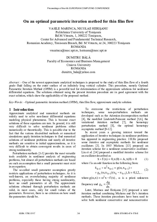 (PDF) On an optimal parametric iteration method for thin film flow | Dumitru Bala - Academia.edu