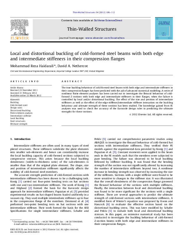 (PDF) Local and distortional buckling of cold-formed steel beams with ...