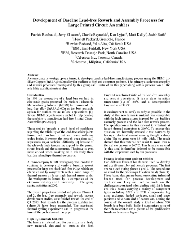 (PDF) Development of Baseline Lead-Free Rework and Assembly Processes for Large Printed Circuit ...