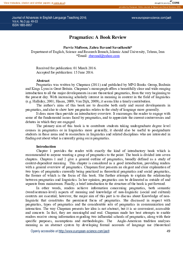 (PDF) Pragmatics: A Book Review