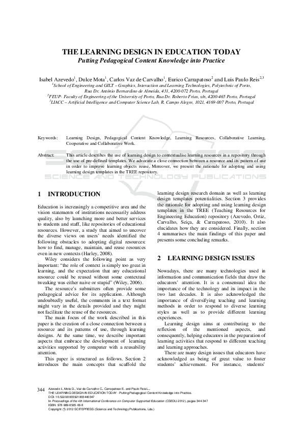 (PDF) THE LEARNING DESIGN IN EDUCATION TODAY - Putting Pedagogical Content Knowledge into Practice