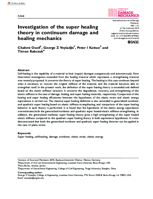 (PDF) Investigation of the super healing theory in continuum damage and ...