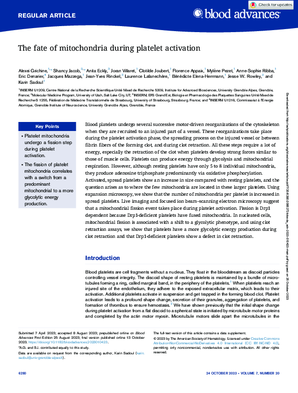 (PDF) The fate of mitochondria during platelet activation