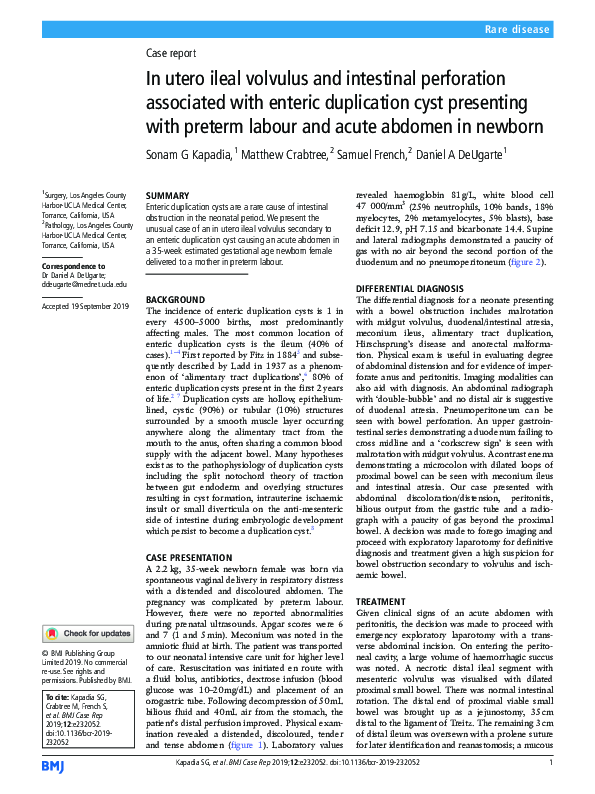 (PDF) In utero ileal volvulus and intestinal perforation associated ...