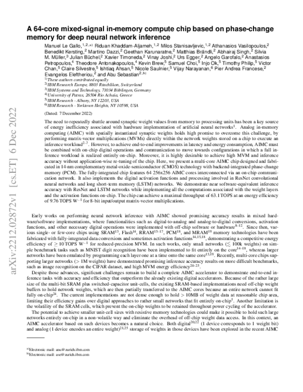 (PDF) A 64-core mixed-signal in-memory compute chip based on phase-change memory for deep neural ...