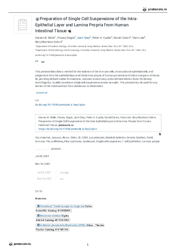 (PDF) Preparation of Single Cell Suspensions of the Intra-Epithelial ...