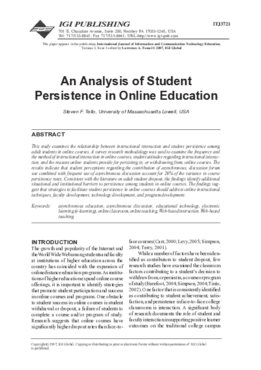 (PDF) An Analysis of Student Persistence in Online Education