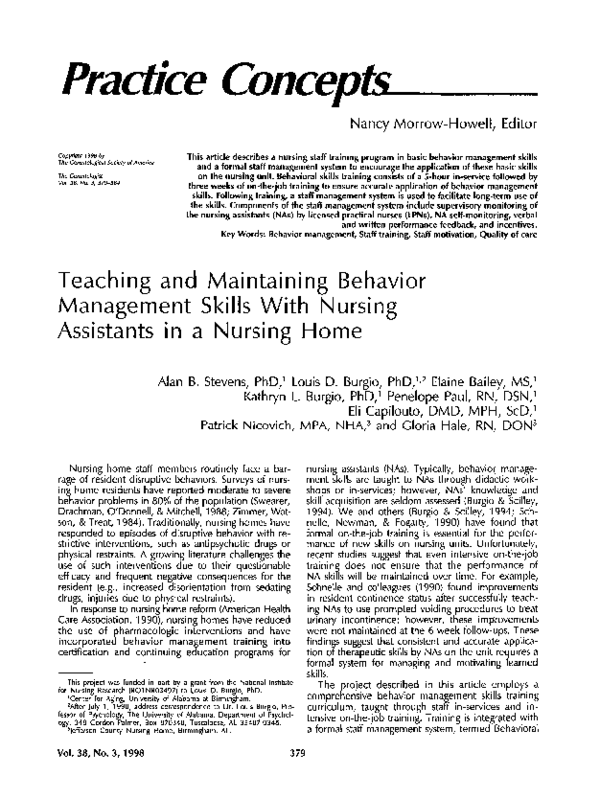 (PDF) Teaching and Maintaining Behavior Management Skills With Nursing ...