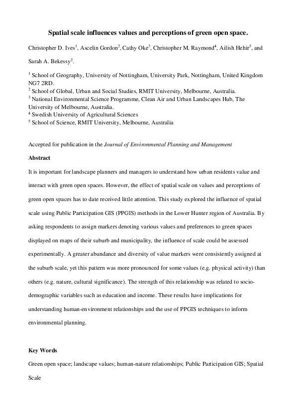 (PDF) Spatial scale influences how people value and perceive green open ...