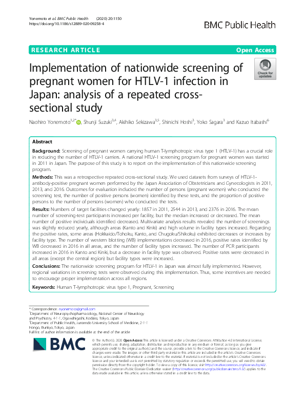 (PDF) Implementation of nationwide screening of pregnant women for HTLV ...
