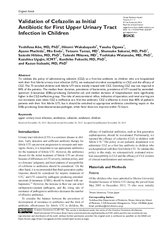 (PDF) Validation of Cefazolin as Initial Antibiotic for First Upper ...