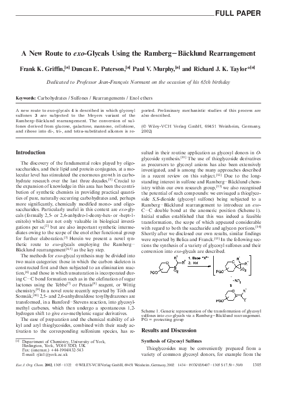(PDF) A New Route toexo-Glycals Using the Ramberg−Bäcklund Rearrangement
