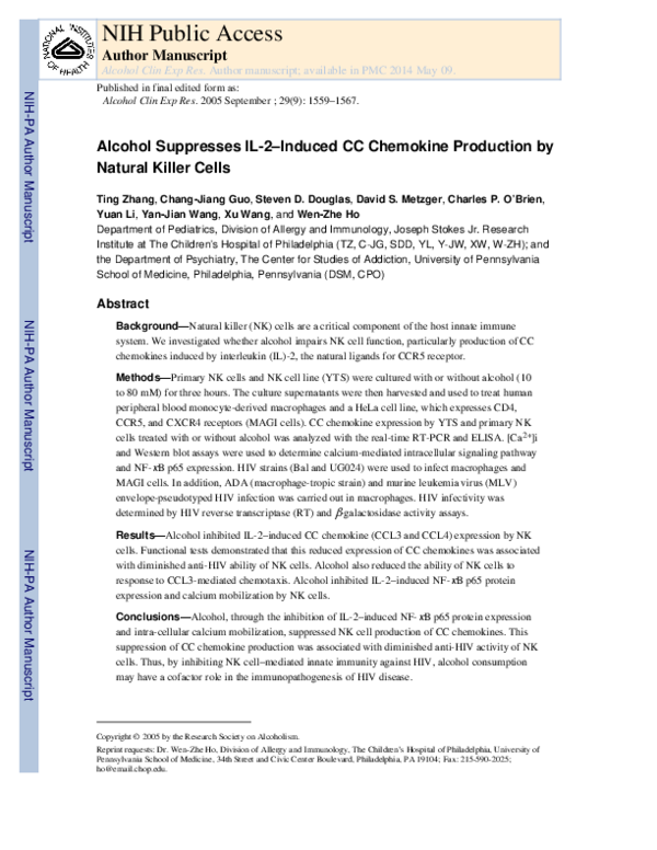 (PDF) Alcohol Suppresses IL-2-Induced CC Chemokine Production by ...