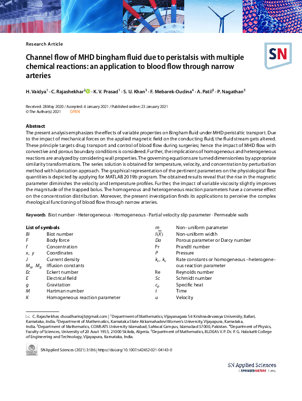 (PDF) Channel flow of MHD bingham fluid due to peristalsis with ...