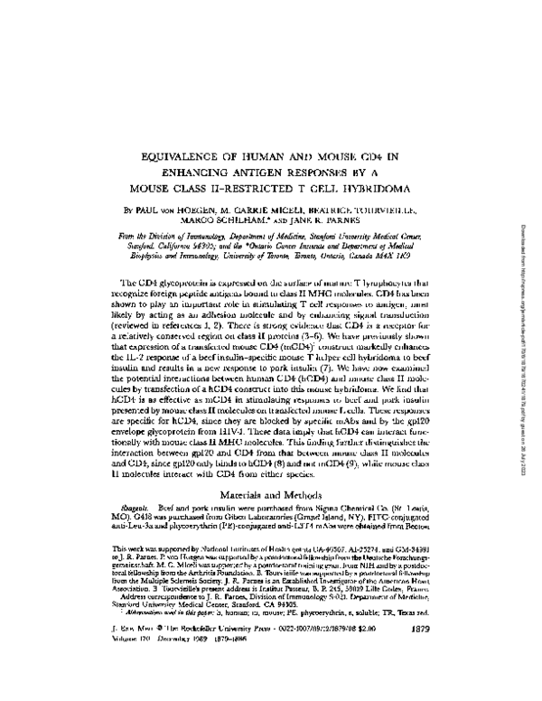 (PDF) Equivalence of human and mouse CD4 in enhancing antigen responses ...