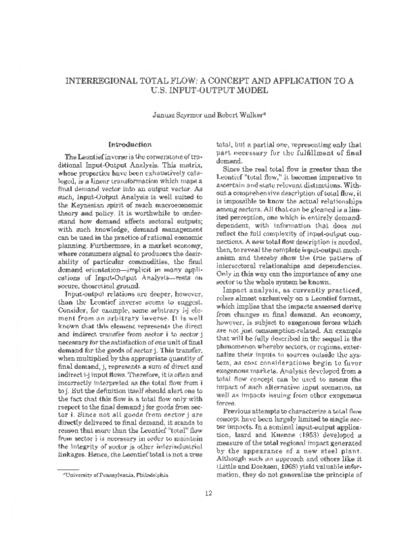 (PDF) Interregional Total Flow: A Concept and Appication to a U.S. Input-Output Model