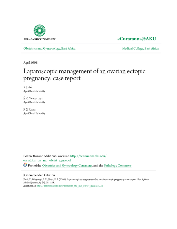 (PDF) Laparoscopic management of an ovarian entopic pregnancy: Case report