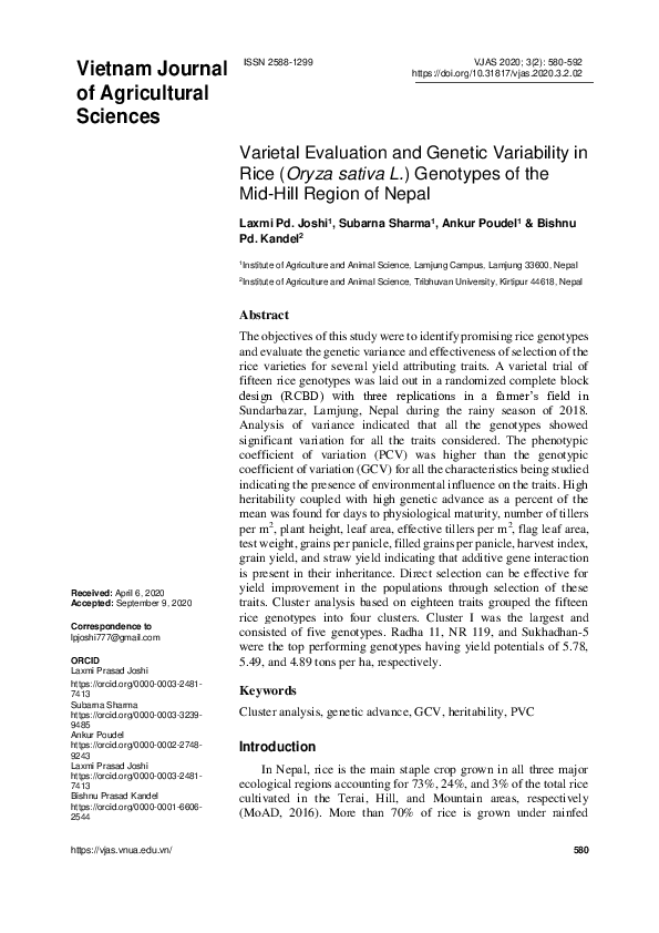 (PDF) Varietal Evaluation and Genetic Variability in Rice (Oryza sativa ...