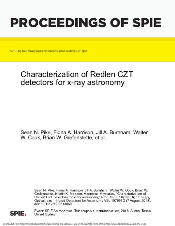(PDF) Characterization of Redlen CZT detectors for x-ray astronomy