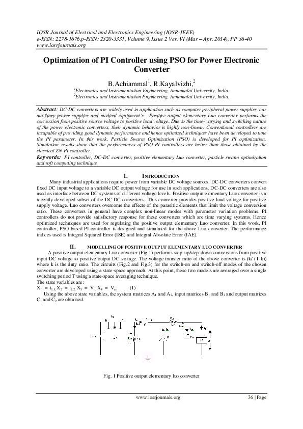 (PDF) Optimization of PI Controller using PSO for Power Electronic Converter