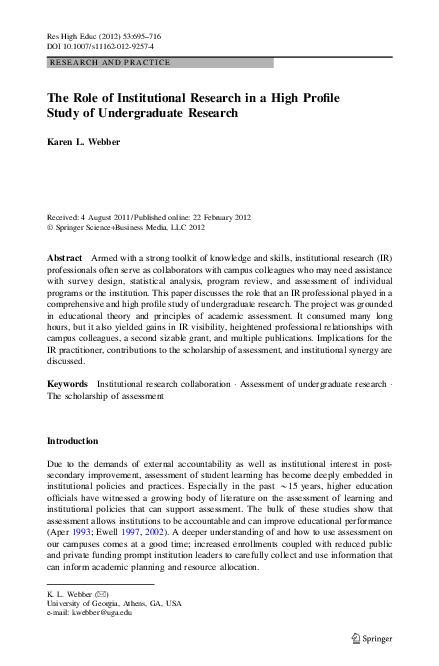 (PDF) The Role of Institutional Research in a High Profile Study of ...