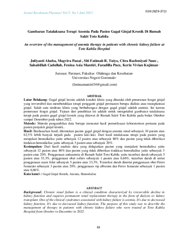 (PDF) Gambaran Tatalaksana Terapi Anemia Pada Pasien Gagal Ginjal ...