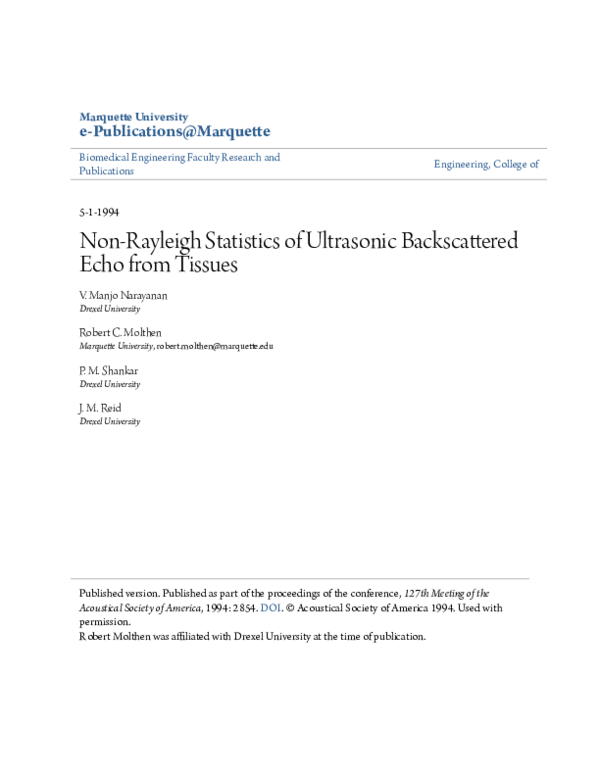 (PDF) Non‐Rayleigh statistics of ultrasonic backscattered echo from tissues