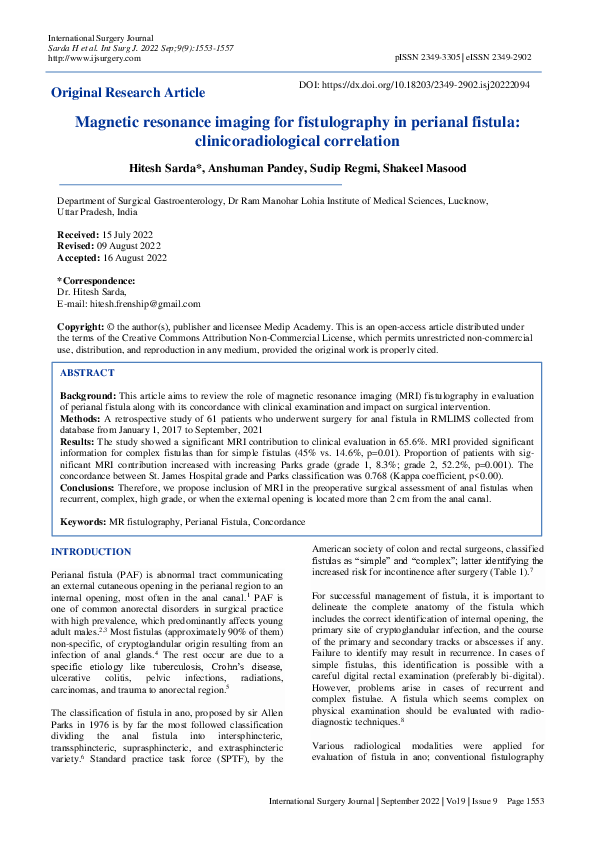 (PDF) Magnetic resonance imaging for fistulography in perianal fistula ...