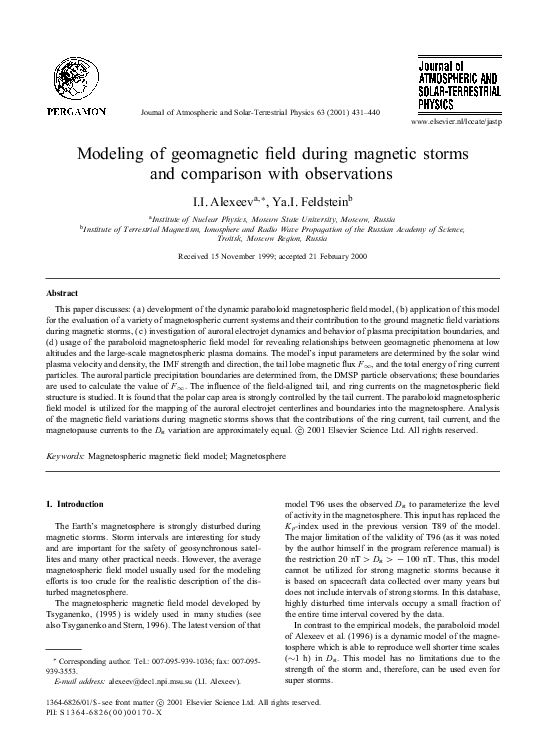 (PDF) Modeling of geomagnetic field during magnetic storms and comparison with observations