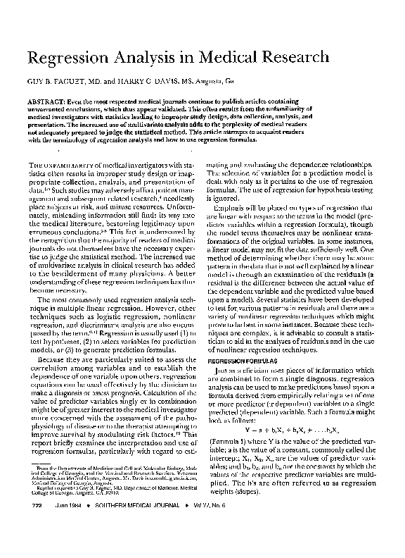 (PDF) Regression Analysis in Medical Research