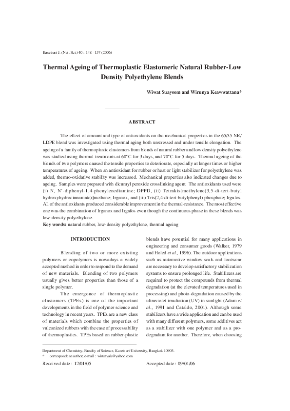 (PDF) Thermal Ageing of Thermoplastic Elastomeric Natural Rubber-Low ...