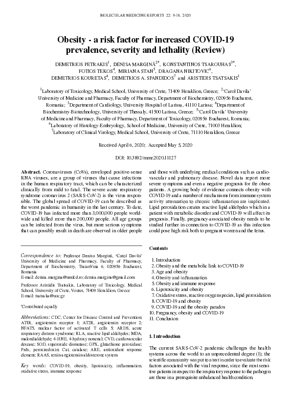 (PDF) Obesity ‑ a risk factor for increased COVID‑19 prevalence ...