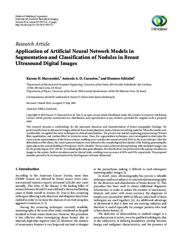 (PDF) Application of Artificial Neural Network Models in Segmentation and Classification of ...