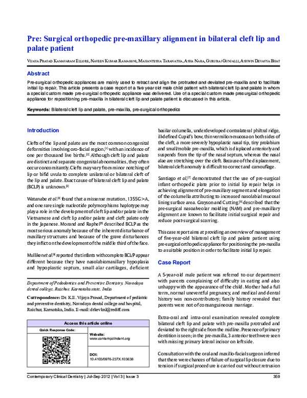 (PDF) Pre: Surgical orthopedic pre-maxillary alignment in bilateral ...