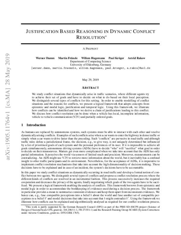 (PDF) Justification Based Reasoning in Dynamic Conflict Resolution