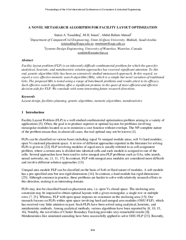 (PDF) A Novel Metasearch Algorithm for Facility Layout Optimization