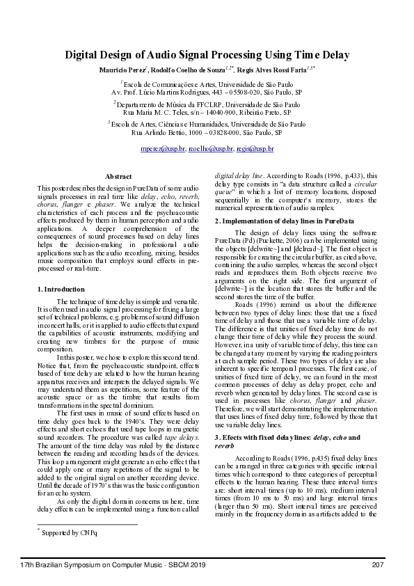 (PDF) Digital Design of Audio Signal Processing Using Time Delay