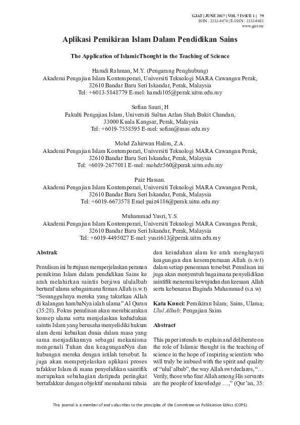 (PDF) Aplikasi Pemikiran Islam Dalam Pendidikan Sains | sofian sauri - Academia.edu