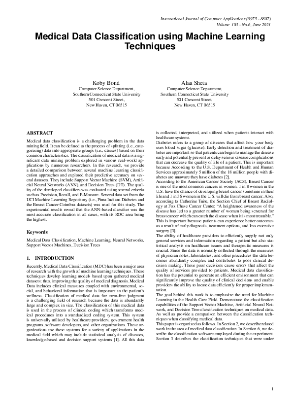 (PDF) Medical Data Classification using Machine Learning Techniques