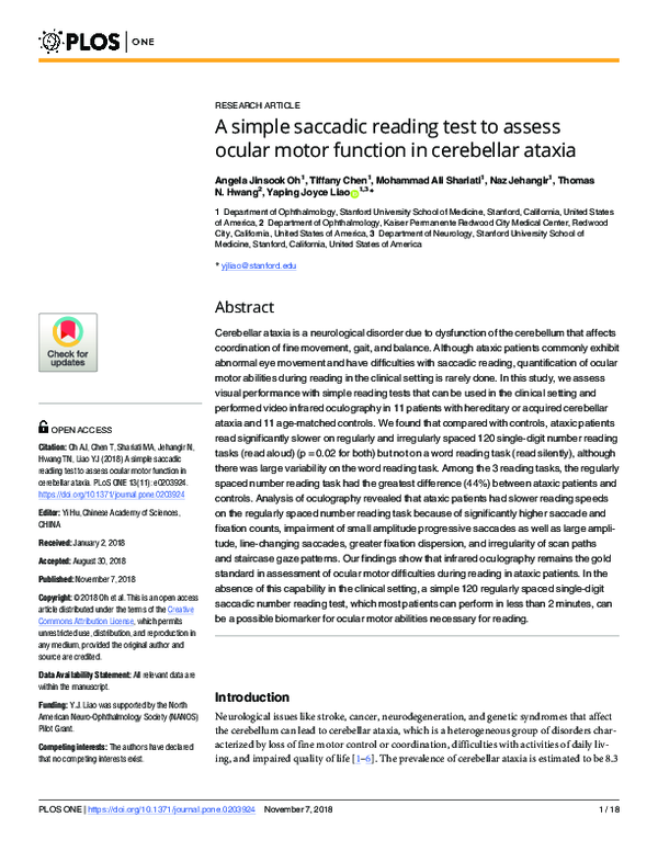 (PDF) A simple saccadic reading test to assess ocular motor function in ...