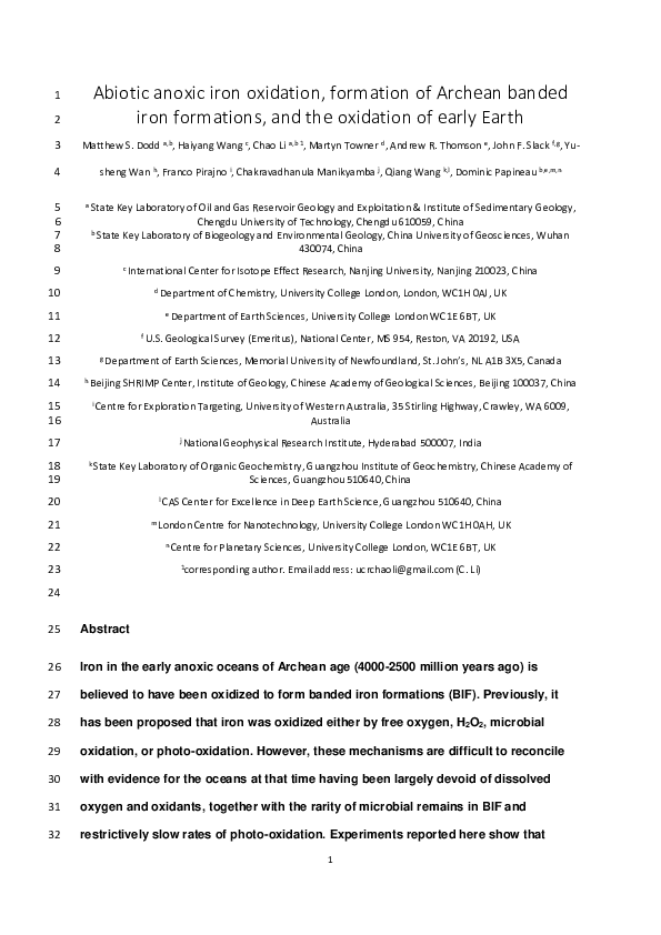 (PDF) Abiotic anoxic iron oxidation, formation of Archean banded iron ...