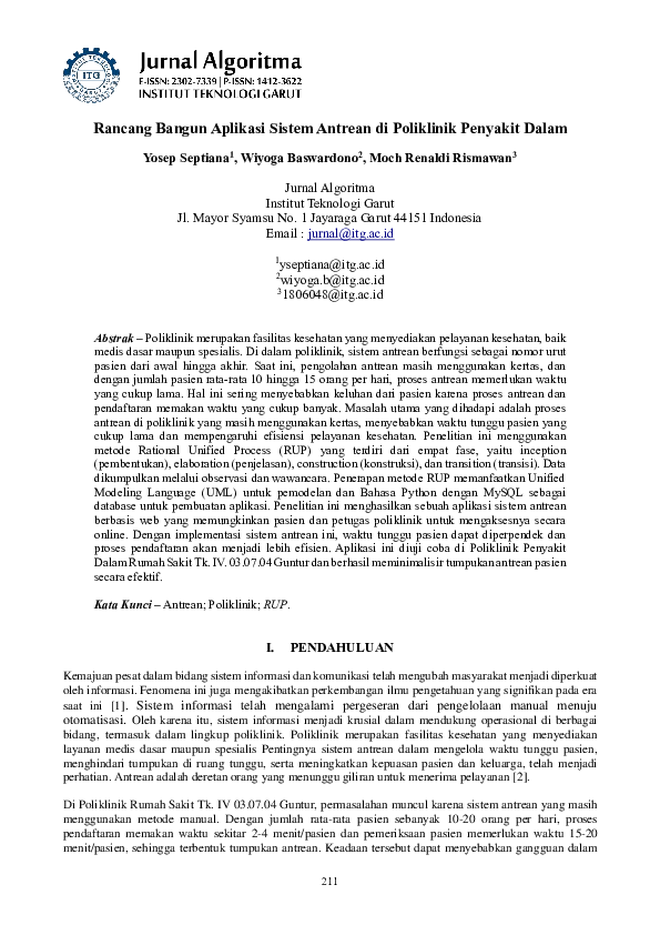 (PDF) Rancang Bangun Aplikasi Sistem Antrean di Poliklinik Penyakit Dalam (PDF) Rancang Bangun Aplikasi Sistem Antrean di Poliklinik Penyakit Dalam