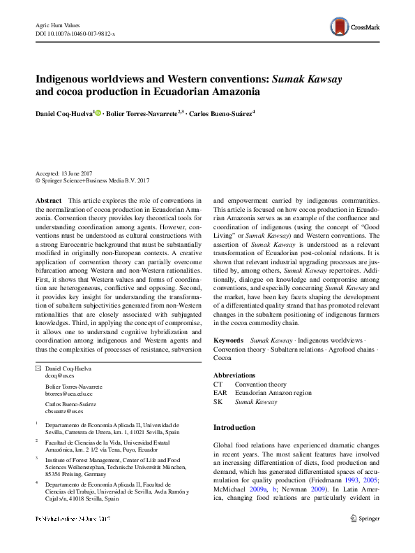 (PDF) Indigenous worldviews and Western conventions: Sumak Kawsay and cocoa production in ...